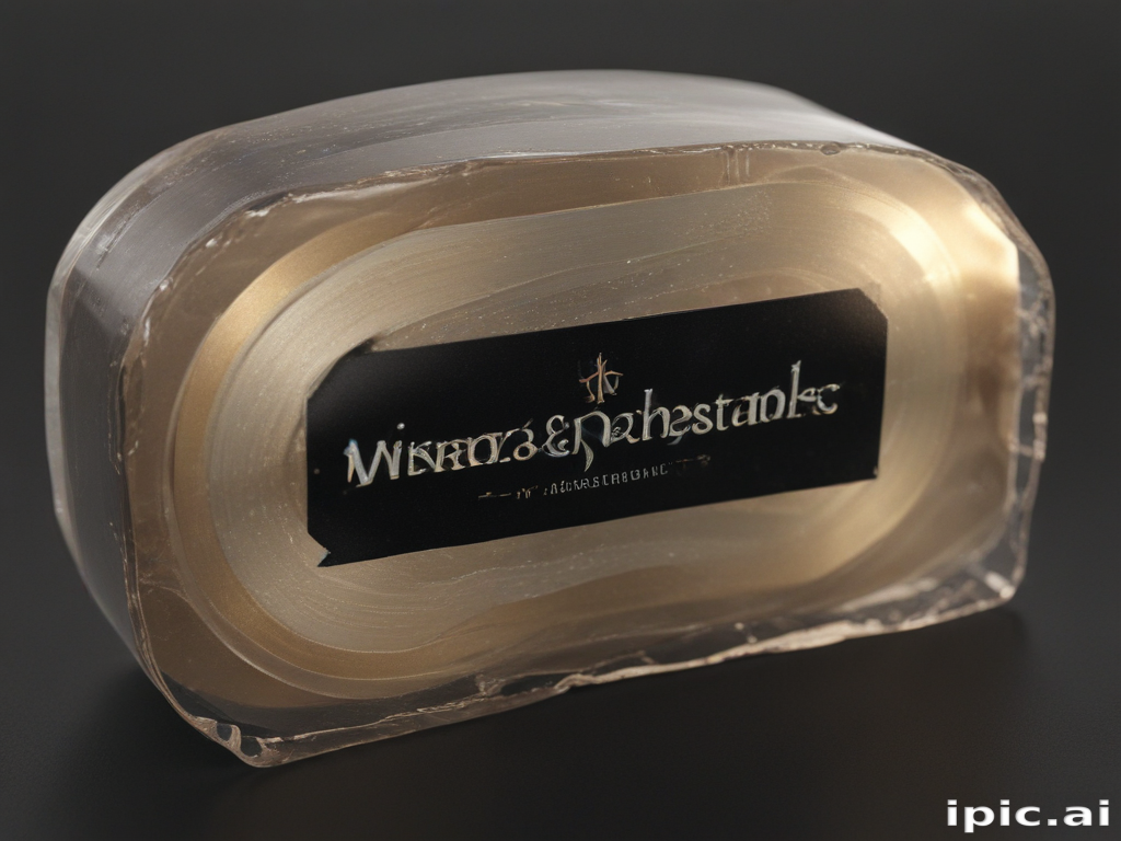 Elegant Gold-Encased Soap Bar with Intricate Label Design and Shine