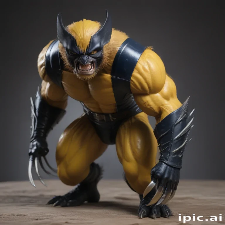 Dynamic Action Pose of a Fierce, Muscular Wolverine Figure with Claws
