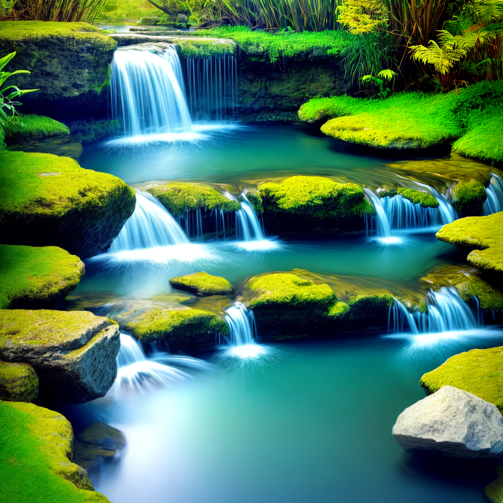 A Spring. The Water is clear. A waterfall. Vector style