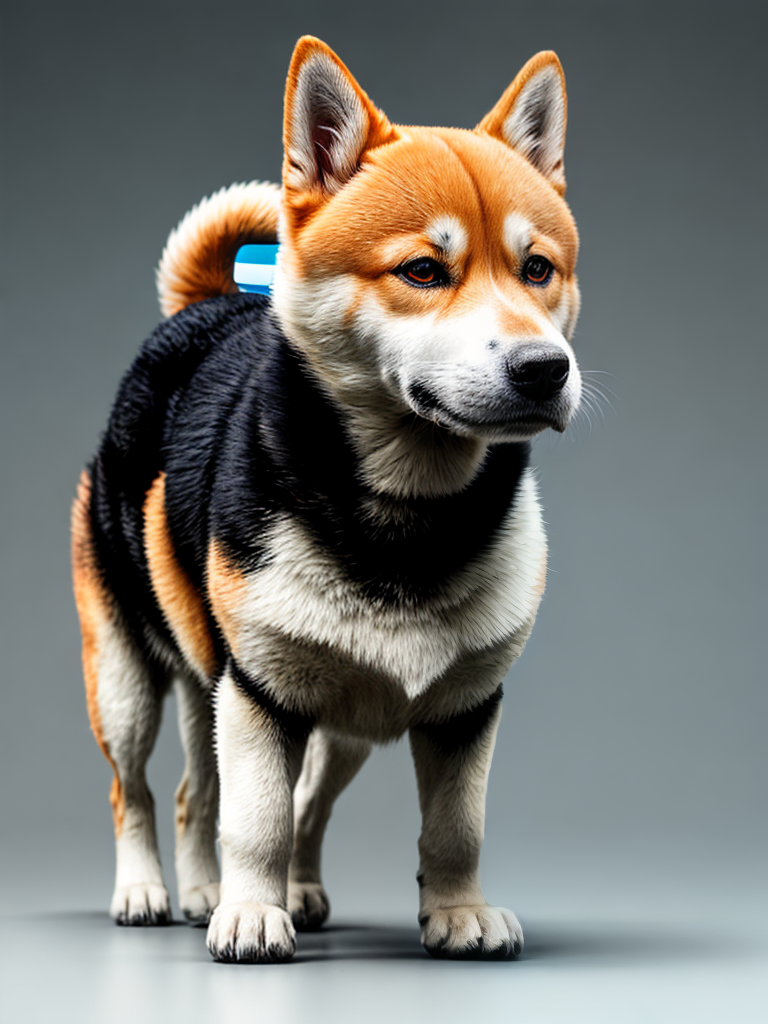 a graphic design of a shiba inu dog as a robot but with real face ...