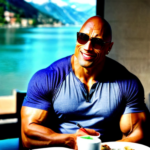Dwayne Johnson having lunch at a lakeside restaurant at lake como and ...