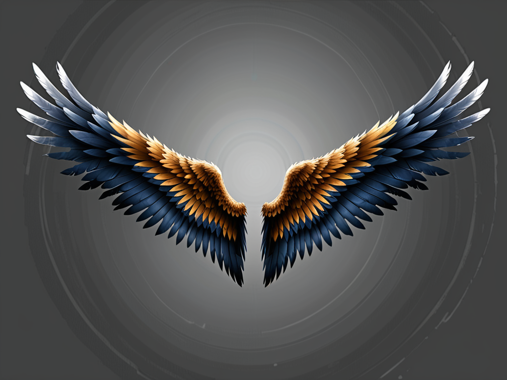 Majestic Dual Wings: A Stunning Fusion of Blue and Gold Feathers
