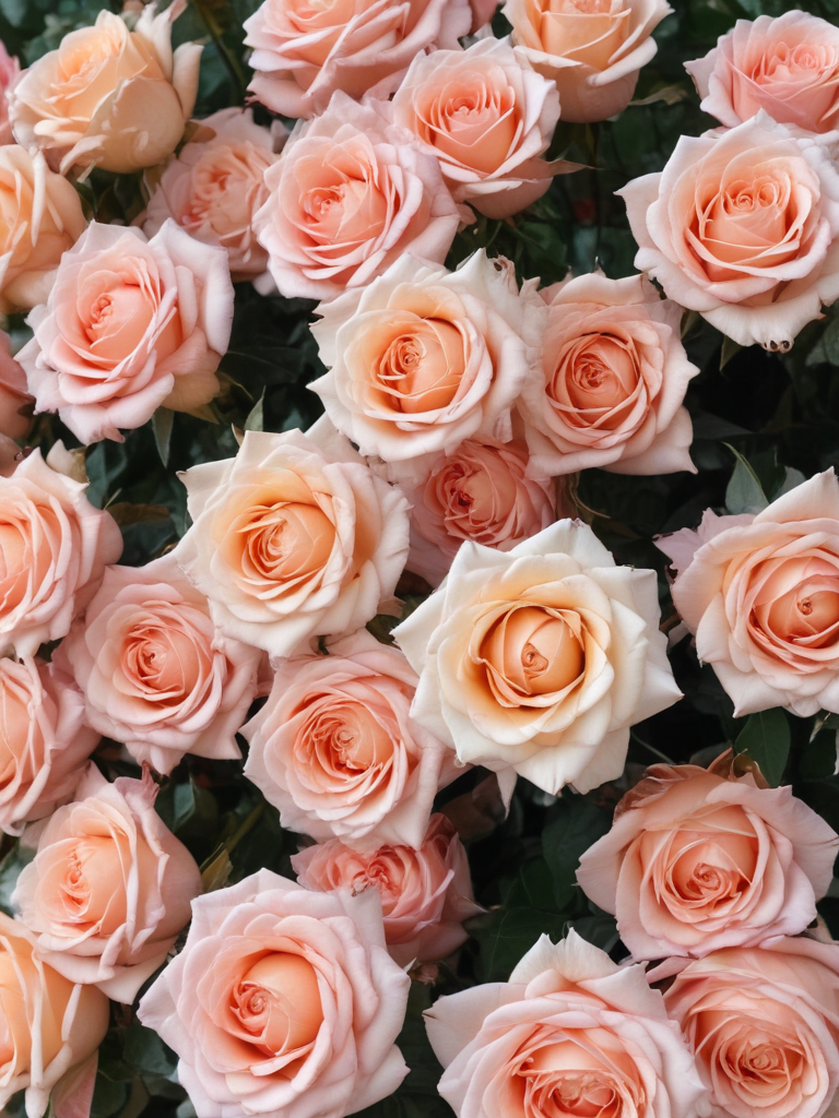 A Beautiful Display of Soft Pink and Cream Roses in Bloom.