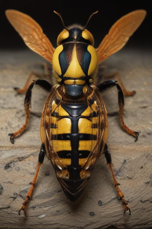 Close-Up of a Vibrant Yellow and Black Insect with Detailed Features