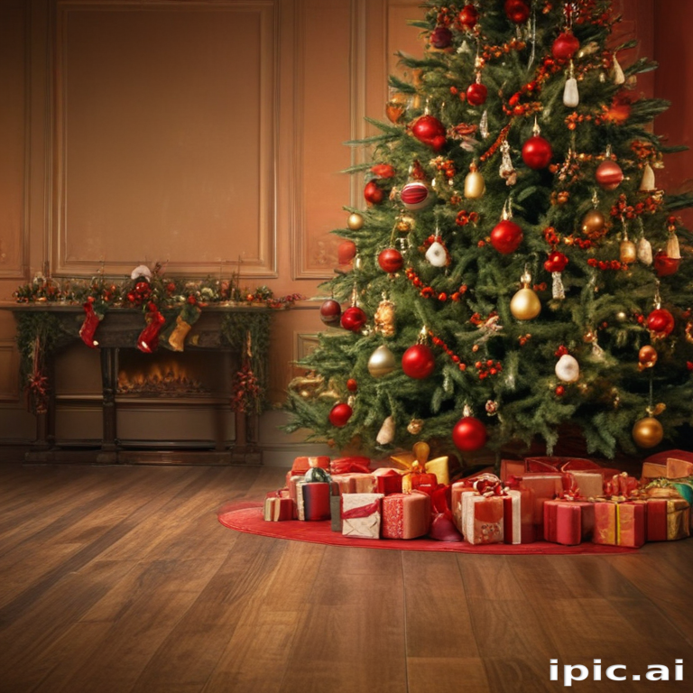 Festive Christmas Scene with Beautifully Decorated Tree and Gifts ...