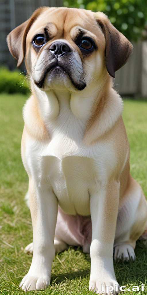 A Cute and Playful Pug Mix Sitting Happily on a Sunny Lawn