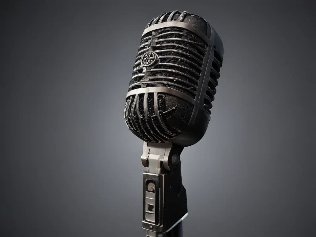 Vintage Microphone Standing Tall Against a Dark Background, Ready to ...