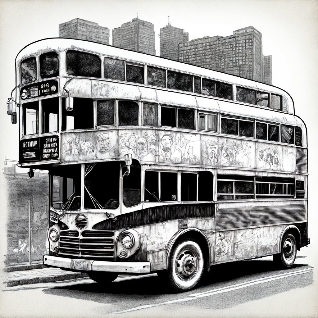 a simple hip hop BUS in the street. COMIC BOOK. SKETCH STYLE. BLACK AND ...