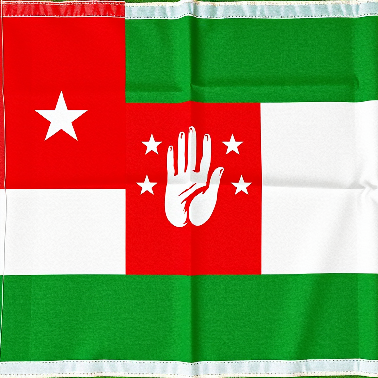 Vibrant Flag Design Featuring Red, Green, and White Symbolic Elements