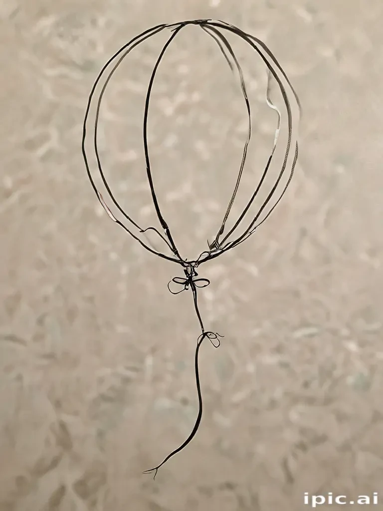 A Delicate Wire Sculpture of a Hot Air Balloon Floating Gracefully.