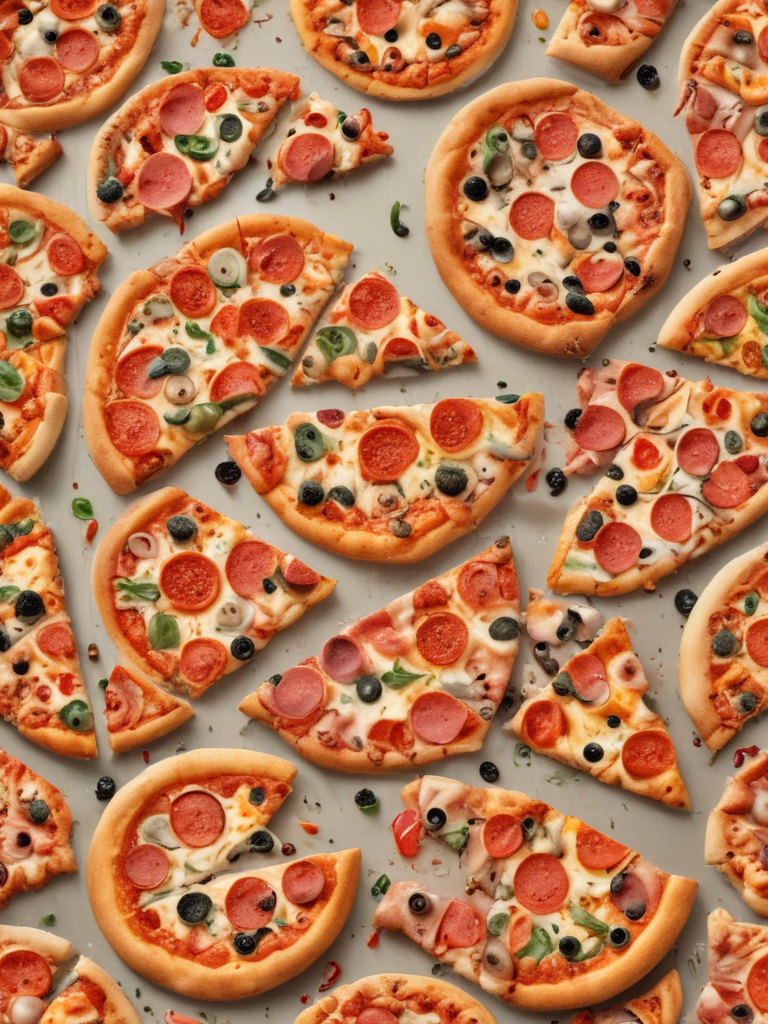 A Colorful Spread of Delicious Pizza Slices with Various Toppings.