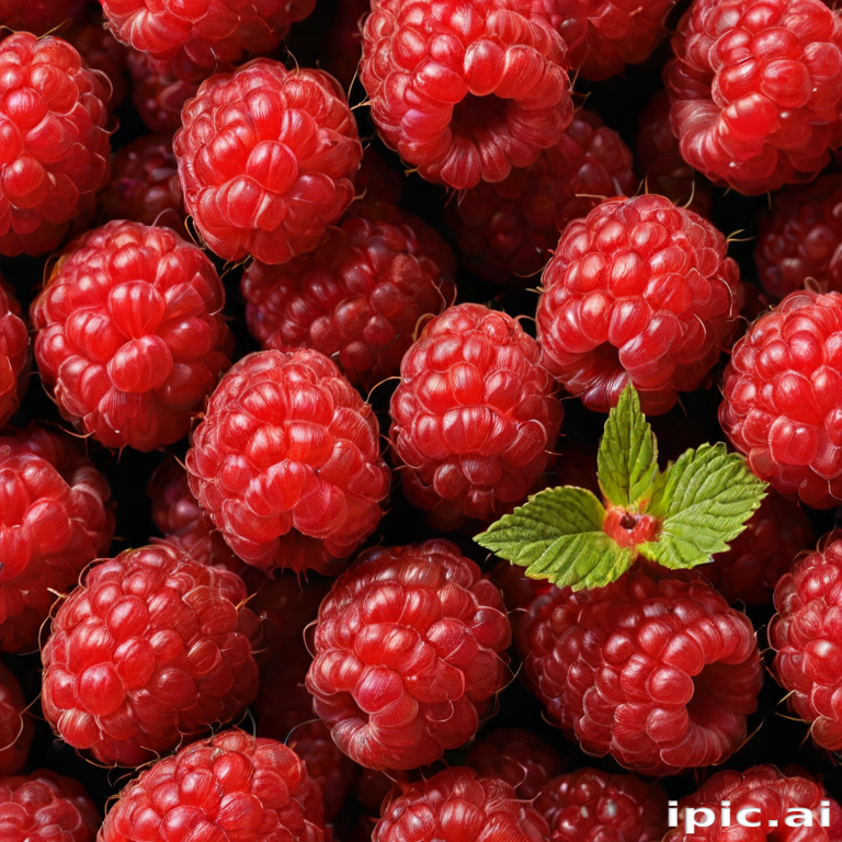 A Bountiful Harvest of Fresh Ripe Raspberries with Mint Leaves Accent.