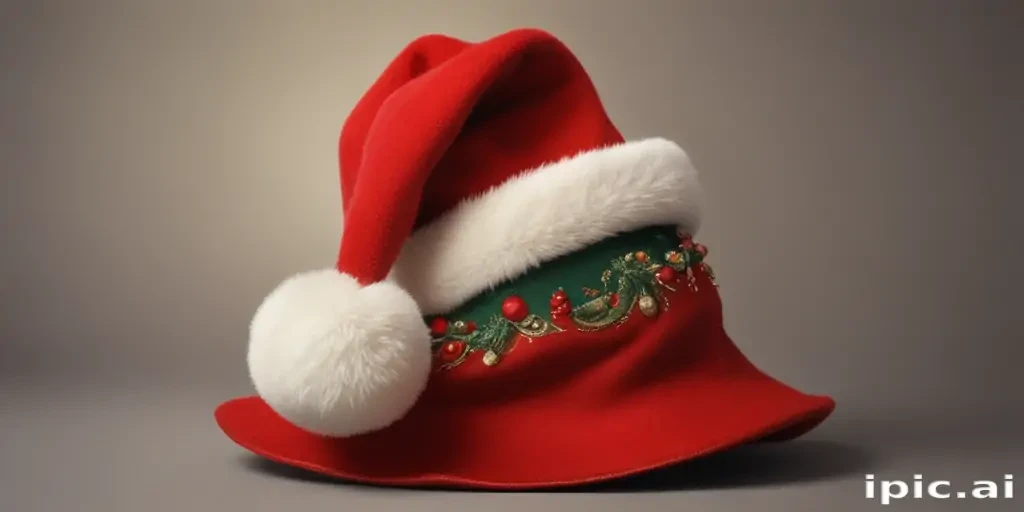Festive Red Christmas Hat Decorated with Green and White Trim