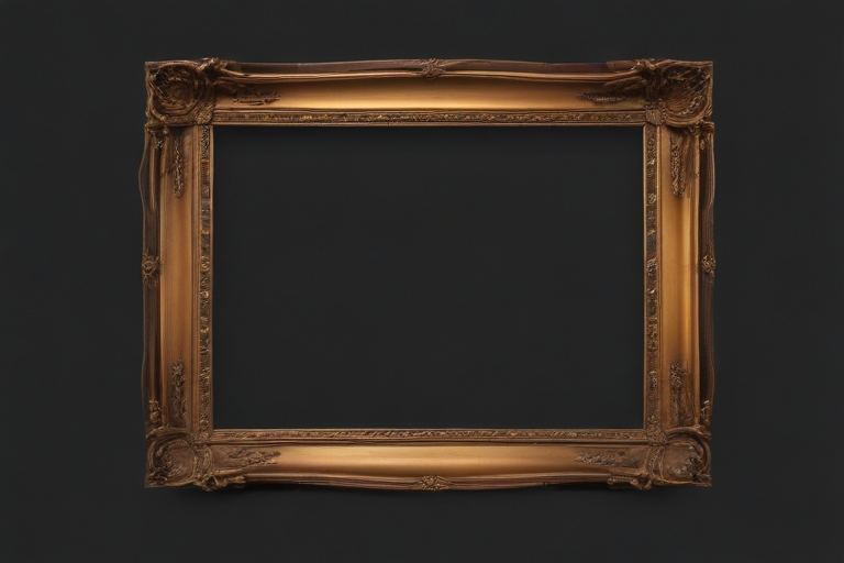 Ornate Picture Frame with Intricate Details Against a Dark Background