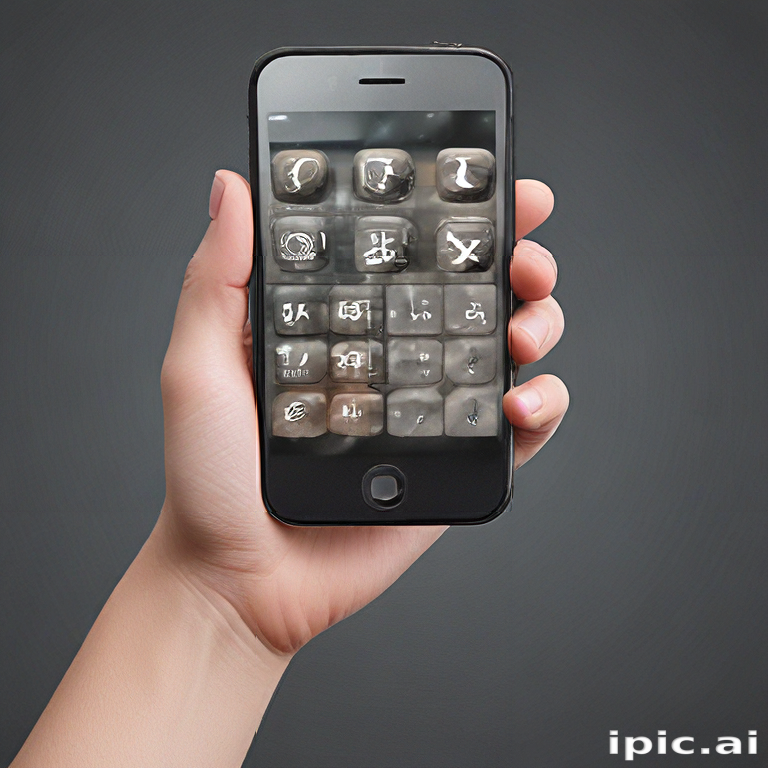 Hand Holding Smartphone Displaying Unique Symbols and Icons on Screen