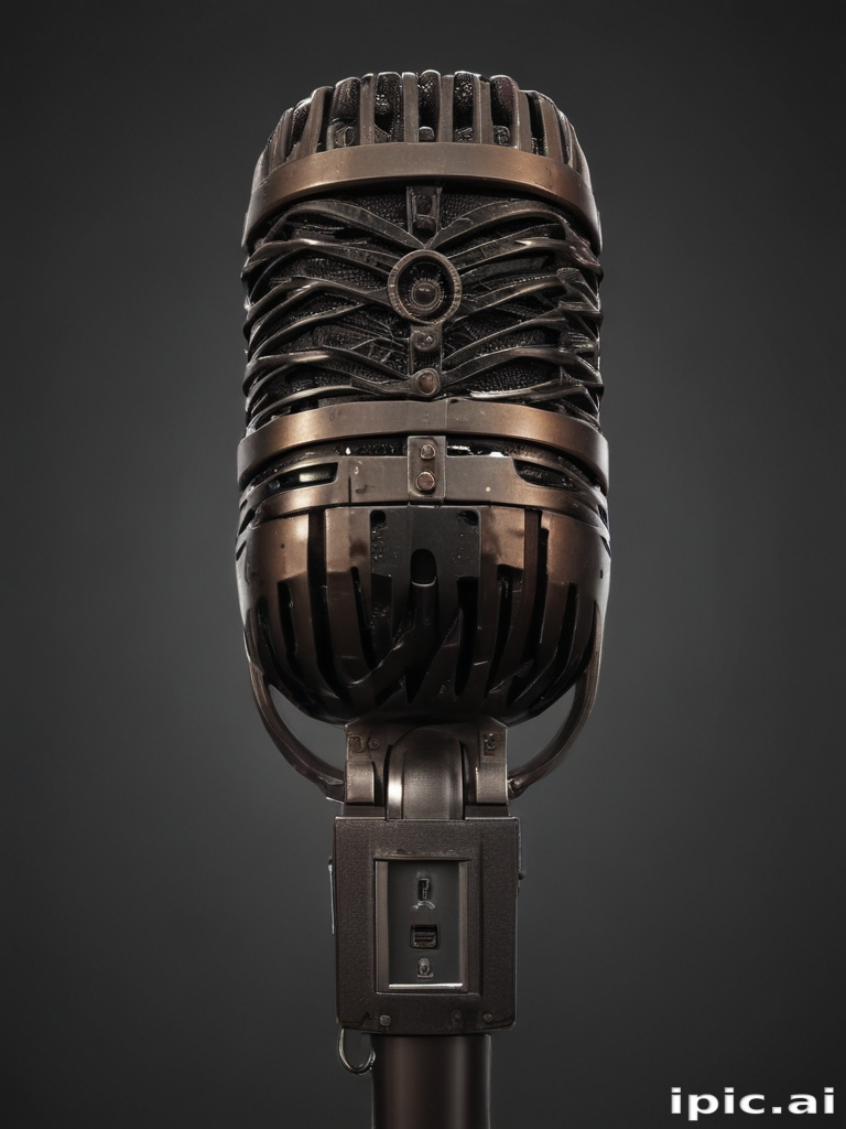 Vintage Style Microphone Standing Tall Against a Dark Background