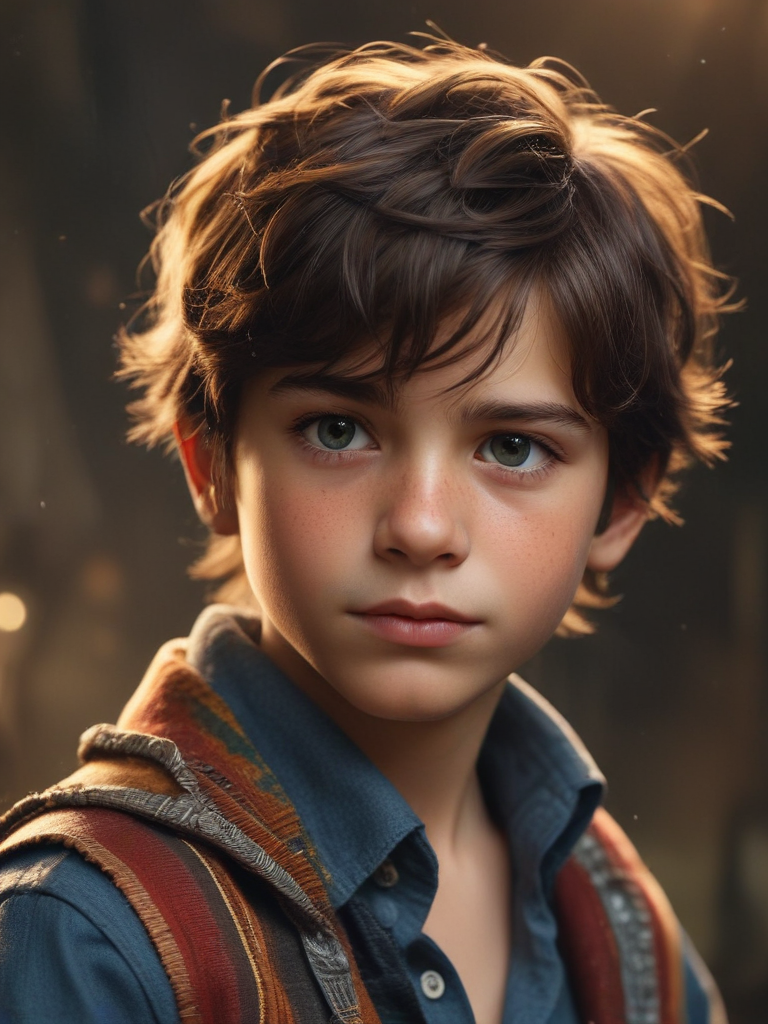 Young Boy with Expressive Eyes and Messy Hair Staring Thoughtfully at ...