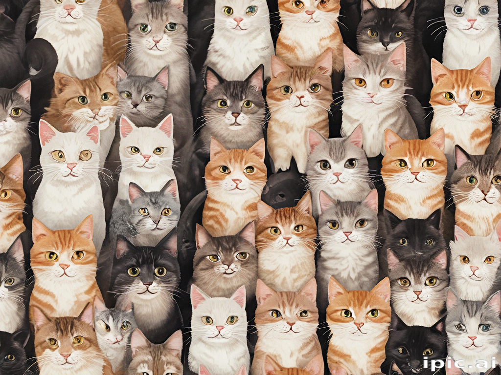 A Colorful Collage of Cats Featuring Various Breeds and Expressions