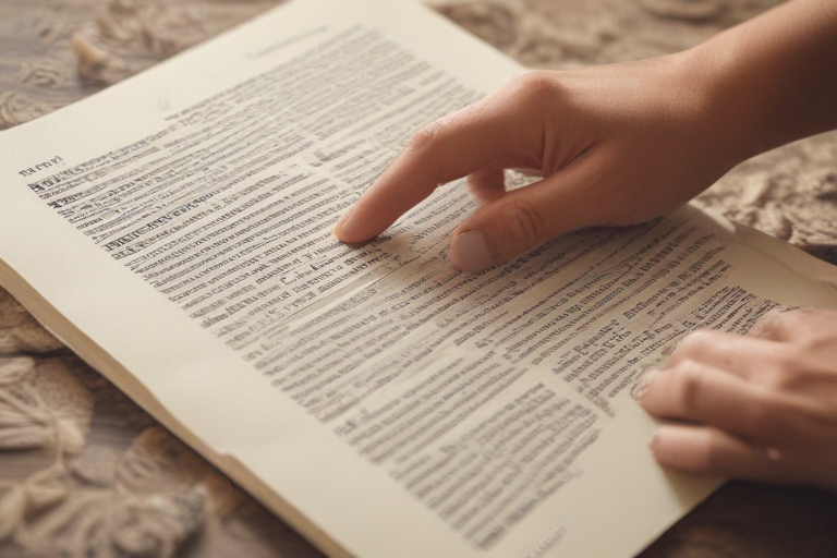 Exploring the Text: A Hand Touching Printed Words on Paper