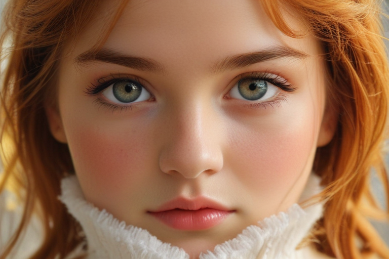Captivating Portrait of a Young Girl with Striking Green Eyes
