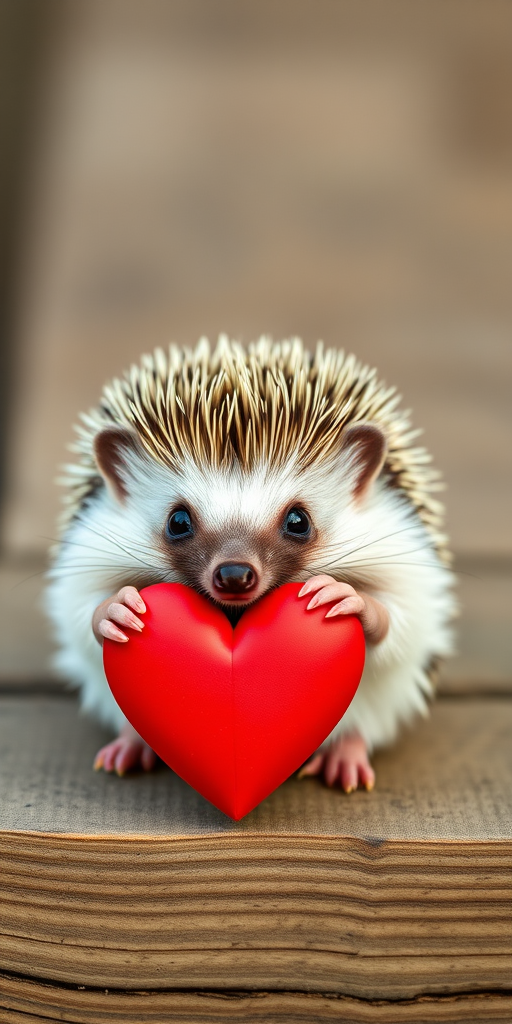 A Cute Hedgehog Holding a Bright Red Heart in Its Tiny Paws.