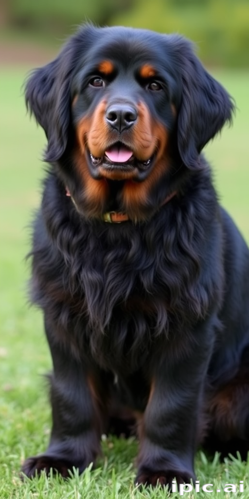 A Majestic Rottweiler Dog Sitting Proudly in a Lush Green Field