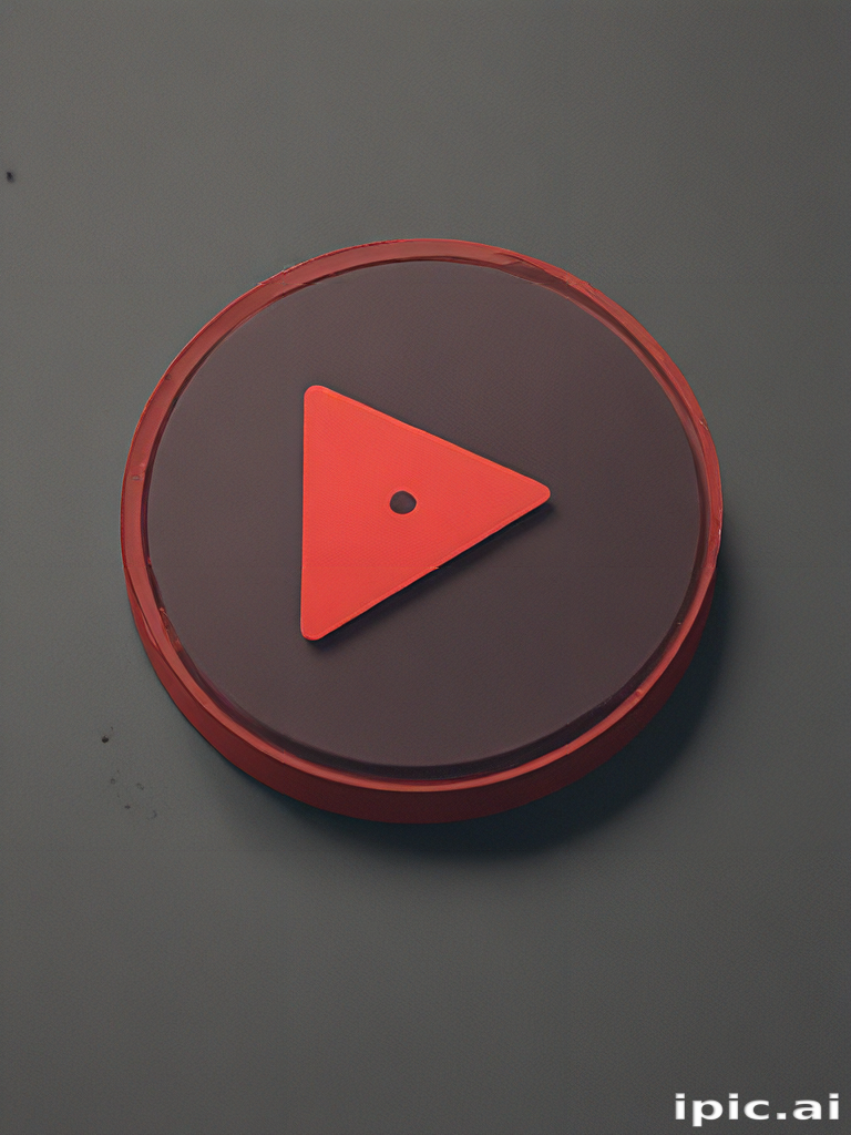 A Bright Red Play Button Icon on a Dark Background Surface.