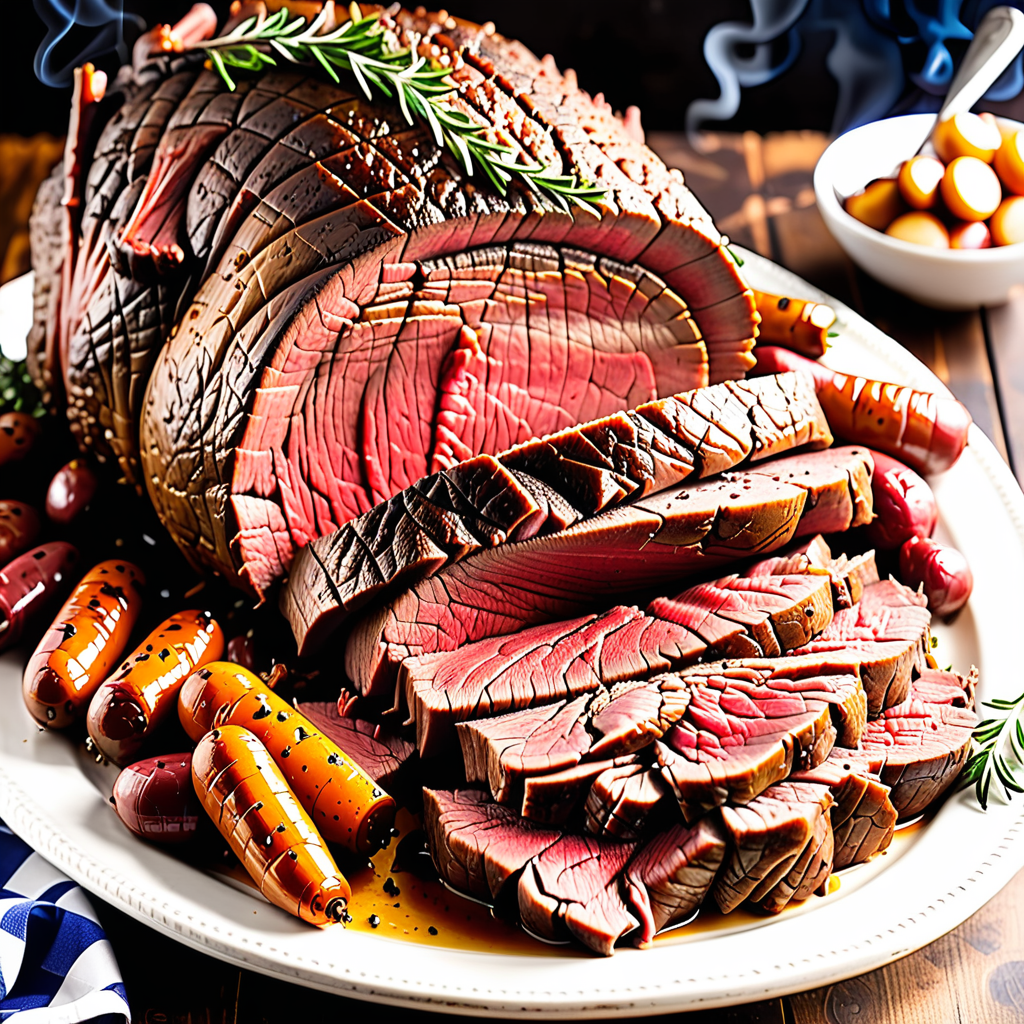 Deliciously Sliced Roast Beef with Colorful Vegetables and Fresh Herbs