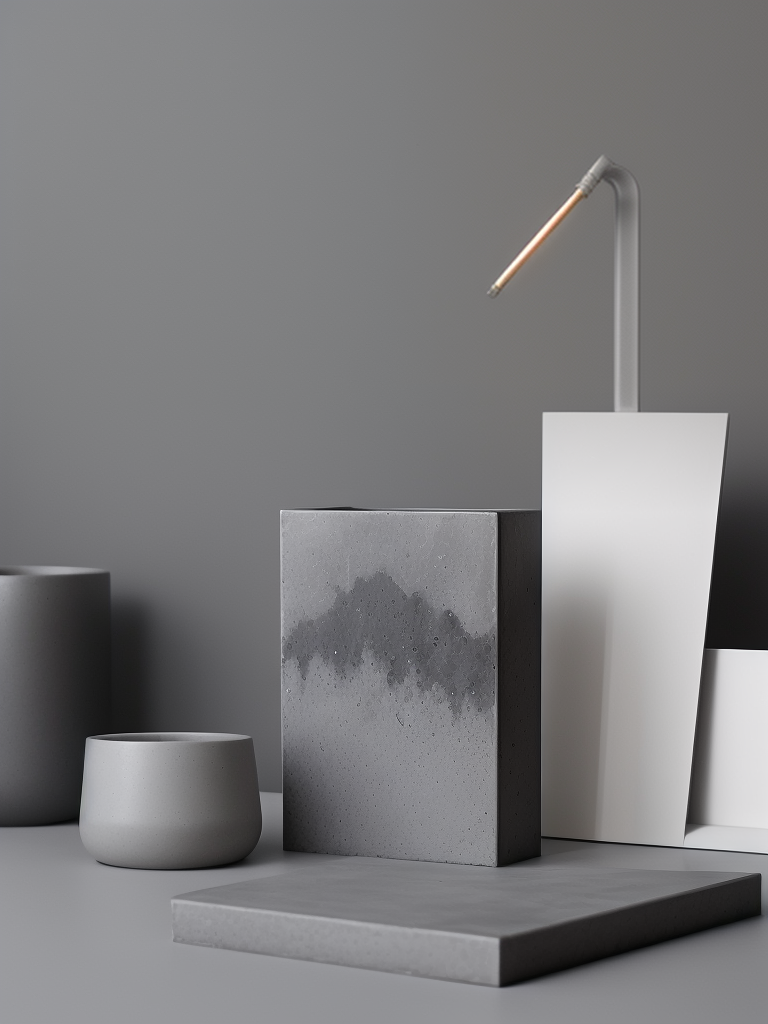 Modern Minimalist Still Life Featuring Sleek Grey Objects and Soft Lighting
