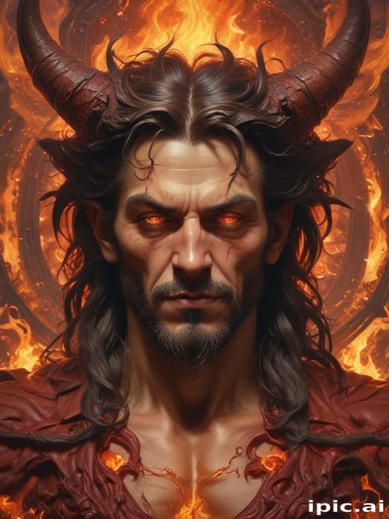 Fiery Portrait of a Powerful Demon with Intense, Glowing Eyes