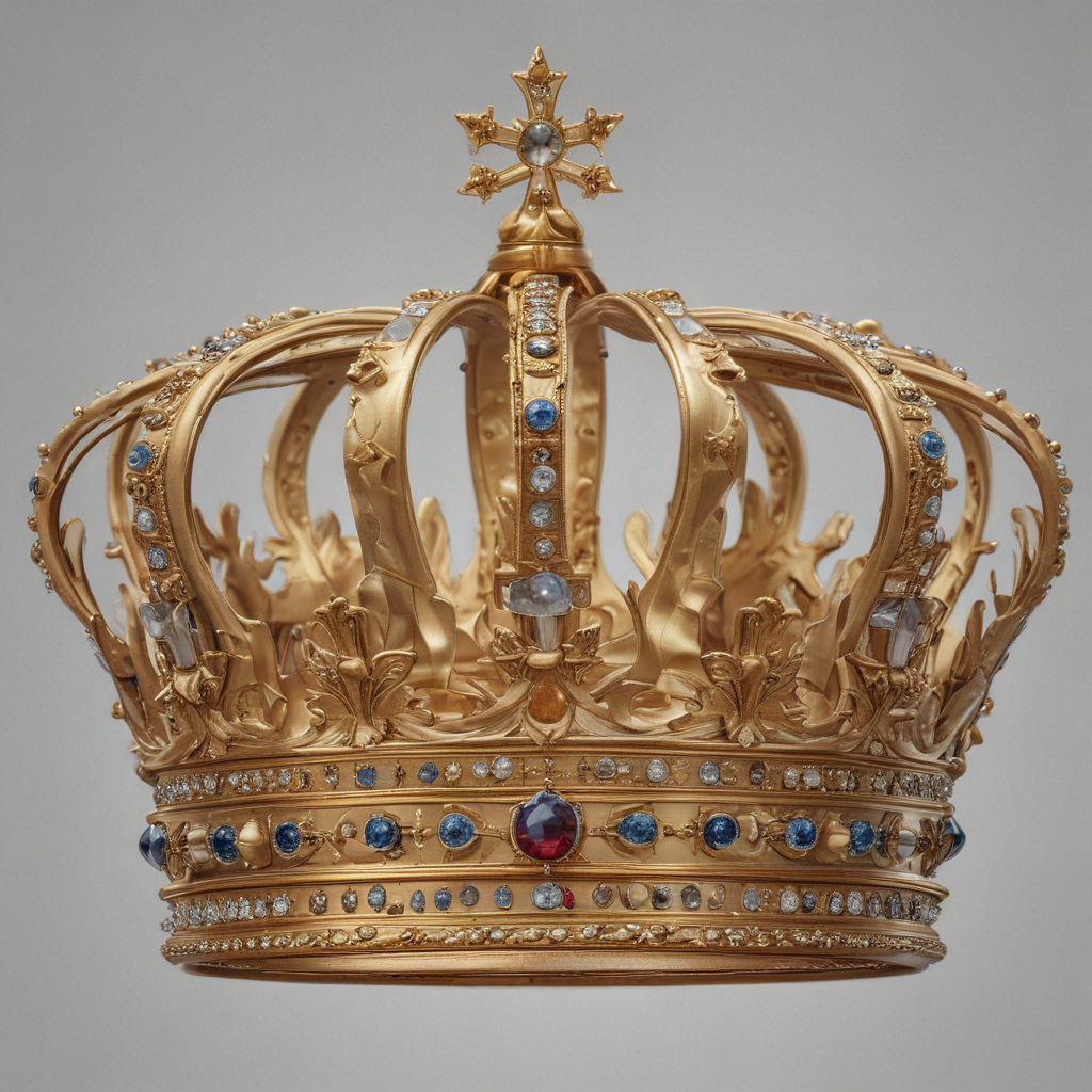 Exquisite Golden Crown Adorned with Precious Gems and Intricate Detailing