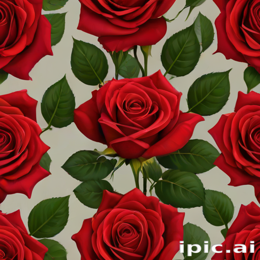 A Beautiful Pattern of Vibrant Red Roses Surrounded by Lush Green Leaves.