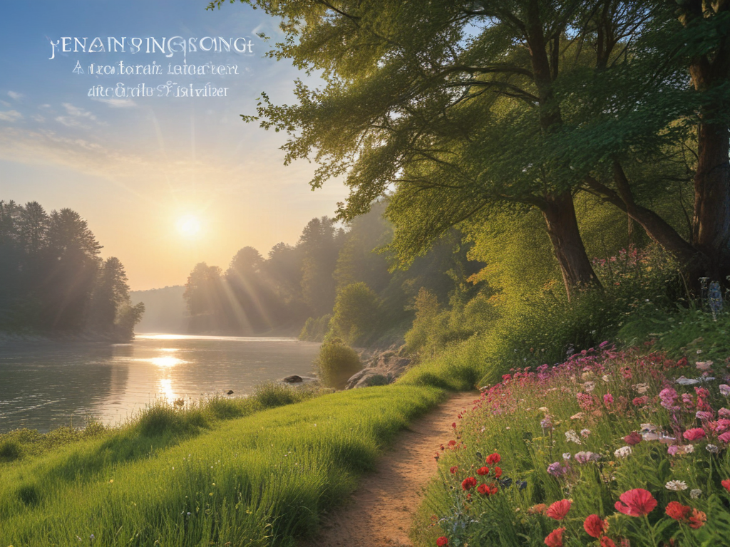 Serene Morning Landscape with Sunlight Reflecting on Calm Waters and ...