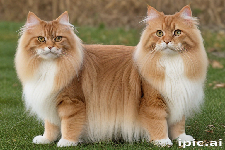 Two Adorable Cats with Gorgeous Fluffy Fur Standing Side by Side