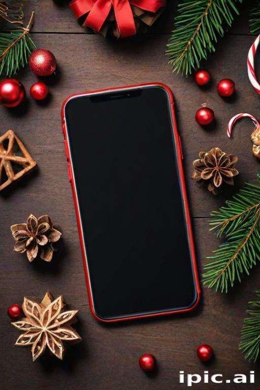 Festive Holiday Scene Featuring a Smartphone Surrounded by Seasonal ...