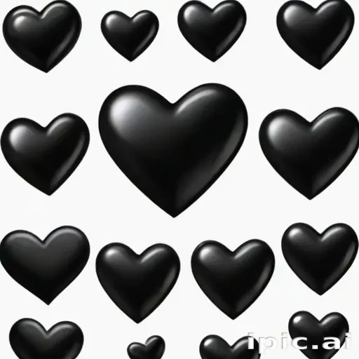 Pattern of Various Sizes and Shapes of Black Hearts on White Background