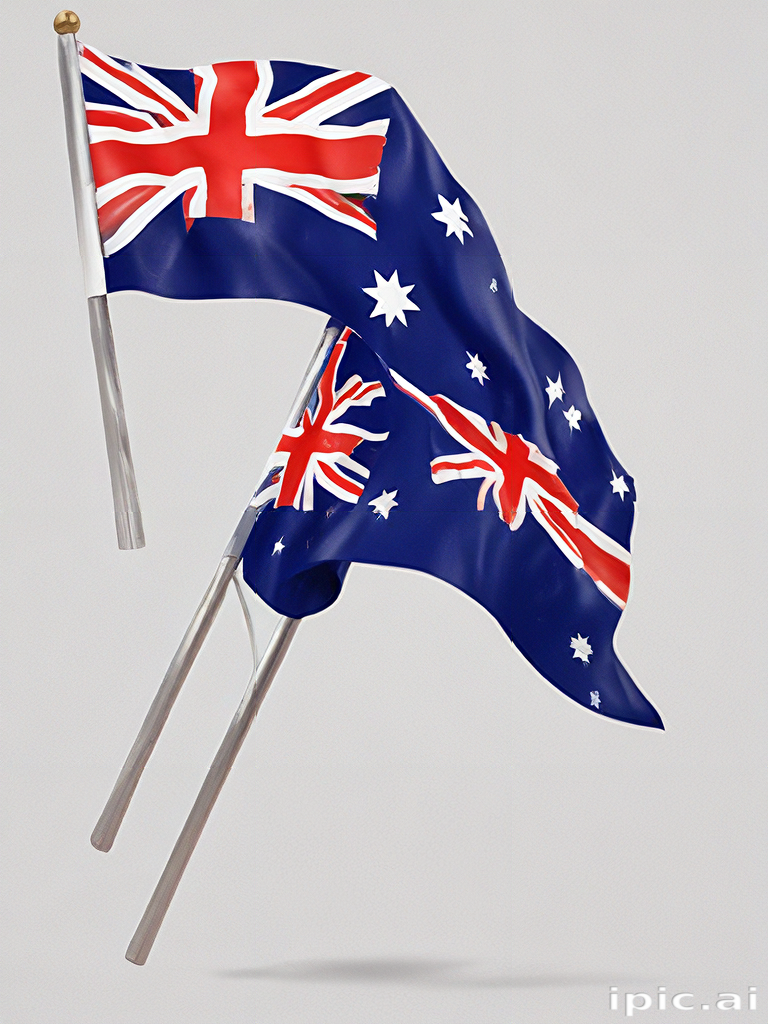 Two Australian Flags Waves Elegantly Together Against a Neutral Background