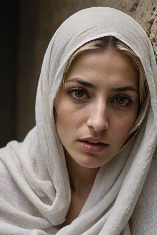 Portrait of a Young Woman with a Soft Expression and Headscarf