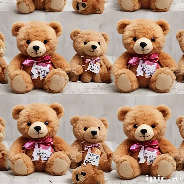 A Charming Collection of Adorable Plush Teddy Bears in Various Sizes.