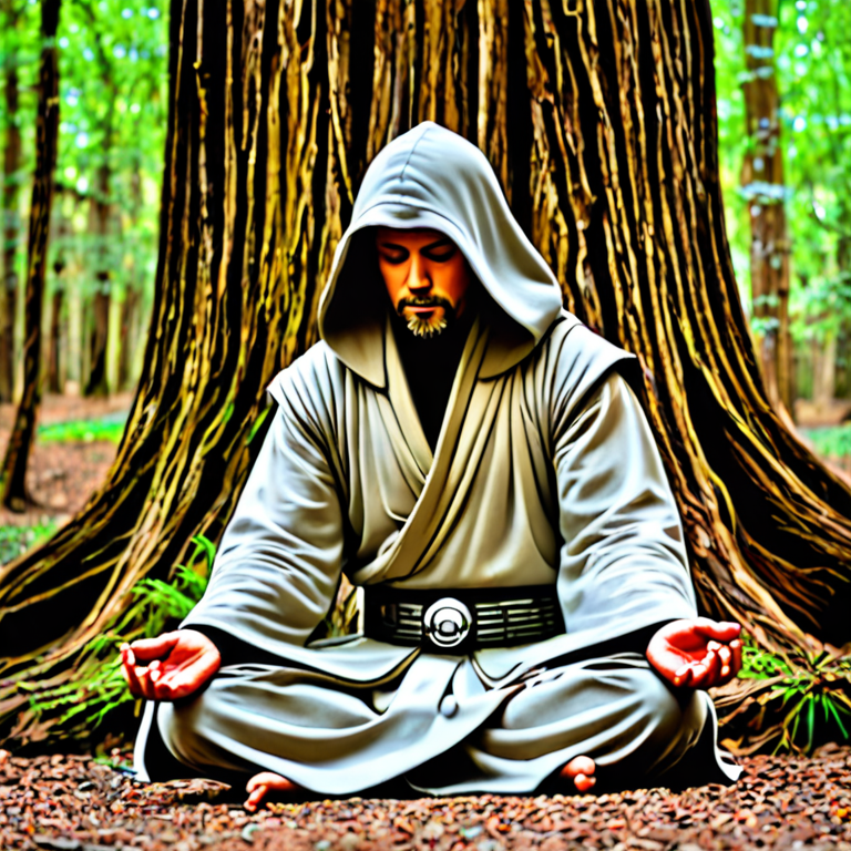 Hooded Jedi Knight meditating