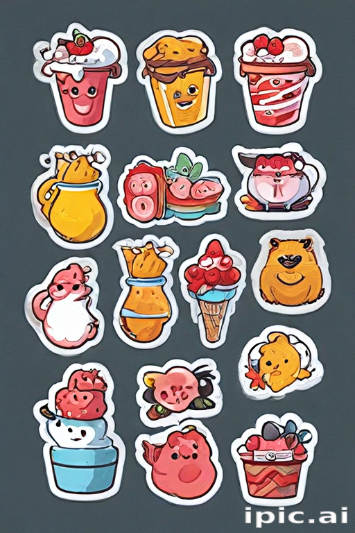 Colorful Collection of Cute Food-Themed Stickers Featuring Adorable ...