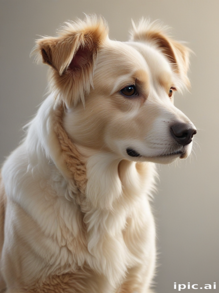 Adorable Golden-Hued Dog Gazing Thoughtfully with Soft, Fluffy Fur
