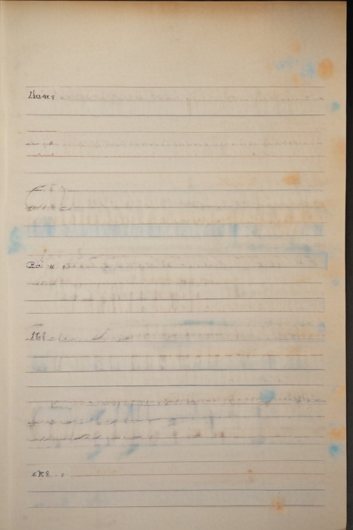 An Old, Faded Notebook Page with Handwritten Notes and Ink Stains