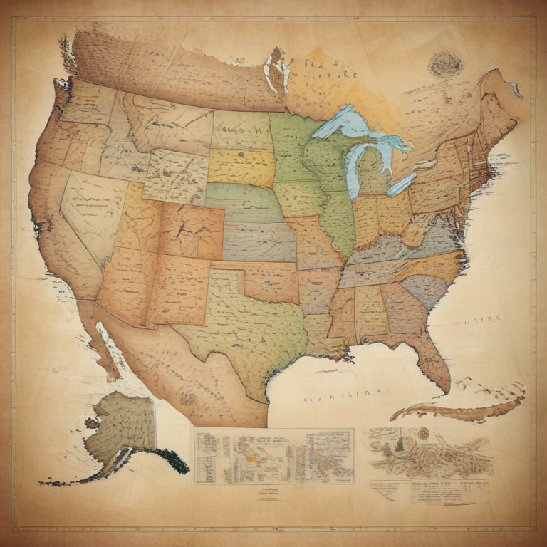 Detailed Historical Map of the United States with Artistic Annotations ...