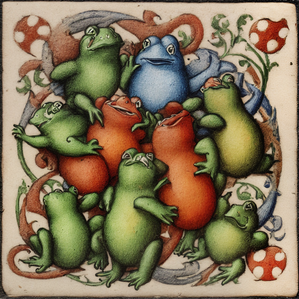 medieval emblem with three toads, medieval art