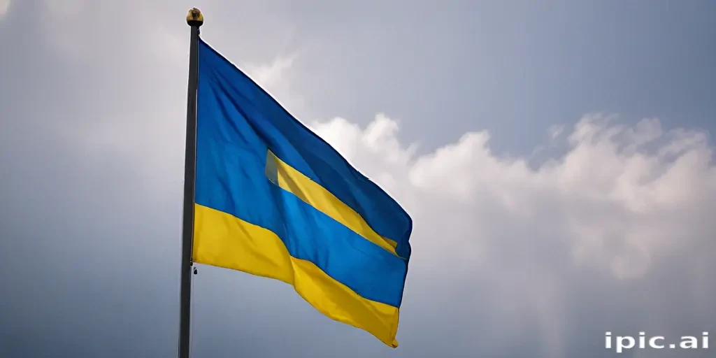 Ukrainian Flag Waves Proudly Against a Cloudy Sky Background