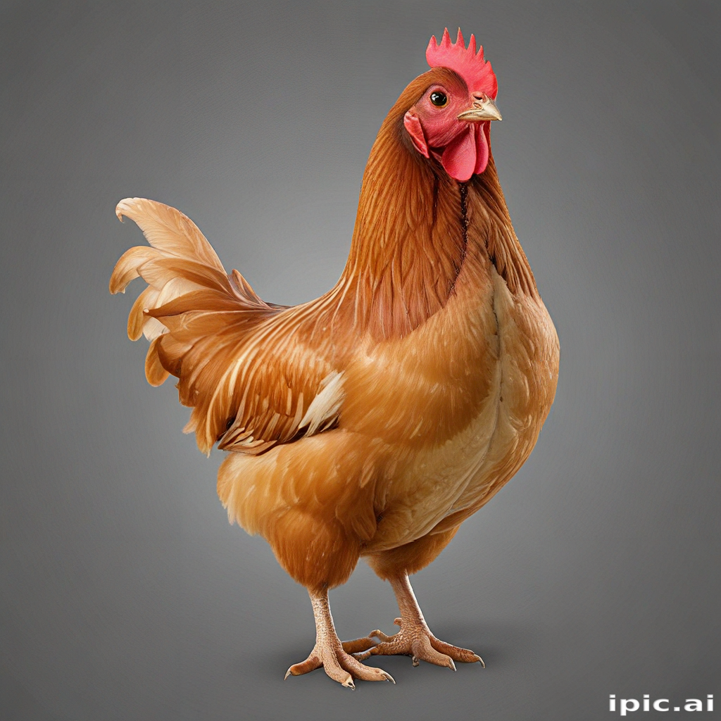 A Majestic Brown Hen Standing Proudly Against a Gray Background.