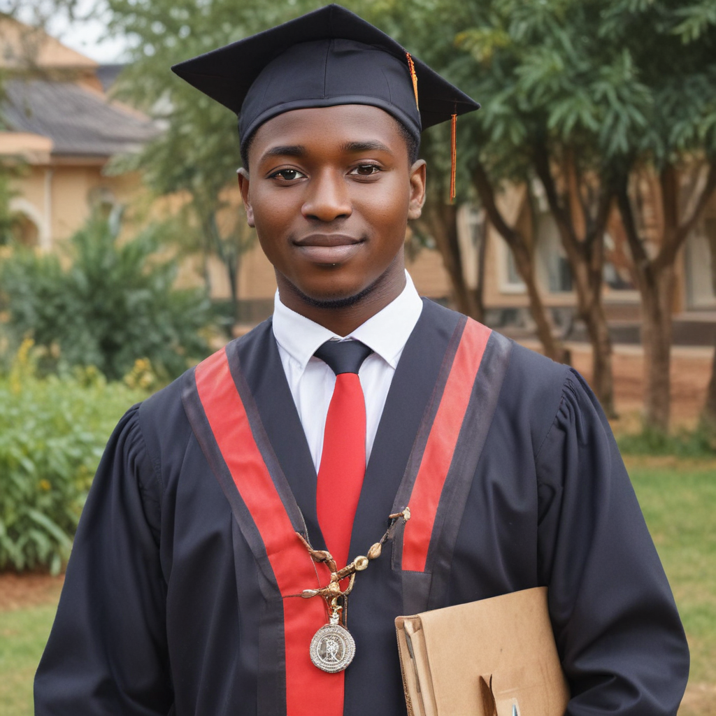 design a picture of Tugume Diphus of Makerere university with big sucess