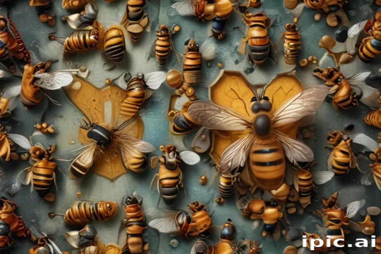A Colorful Array of Bees Busy at Work in Their Hive Environment.