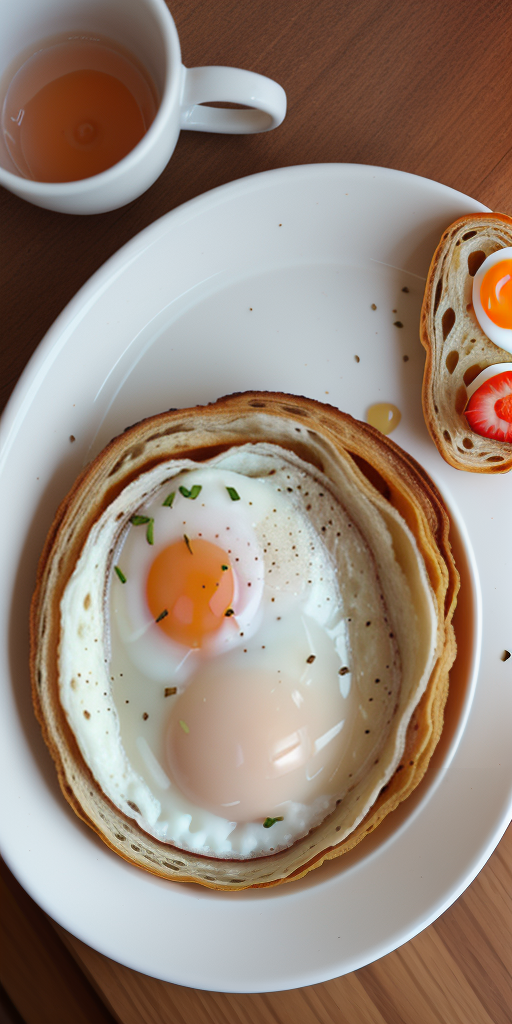 Delicious Breakfast featuring Eggs Nestled in a Fluffy Crepe Dish